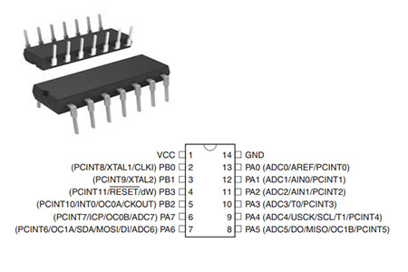 ATTINY84 Micorcontroller: Pinout, Datasheet and Features