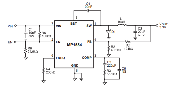 MP1584EN Step-Down Converter: Datasheet, Pinout and Circuit