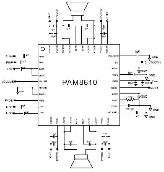 PAM8610 Audio Power Amplifier: Schematic, Specification and Datasheet