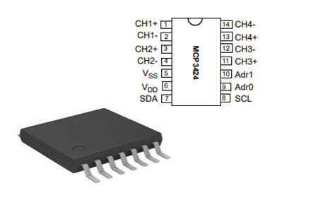 MCP3424 A/D Converter: Datasheet, Pinout and Schematic