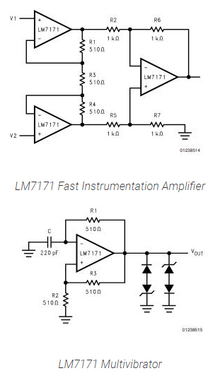 LM7171 Voltage Feedback Amplifier: Datasheet, Pinout, Schematic