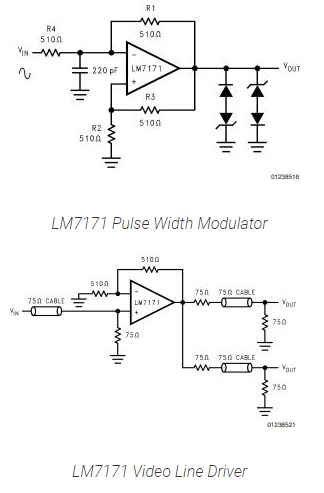 LM7171 Voltage Feedback Amplifier: Datasheet, Pinout, Schematic
