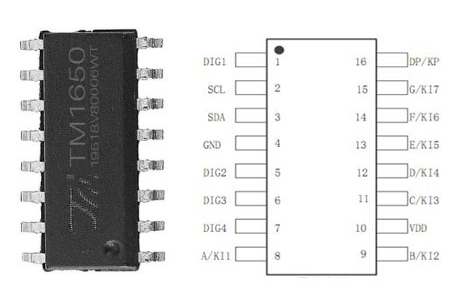 TM1650 LED Drive Control: Datasheet pdf, Circuit and Pinout