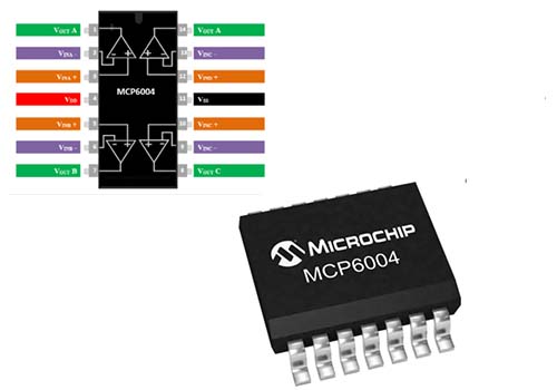 Microchip MCP6004-ISL Rail to Rail,3V,5V,14-Pin SOIC: Datasheet, Pinout, 3D Model
