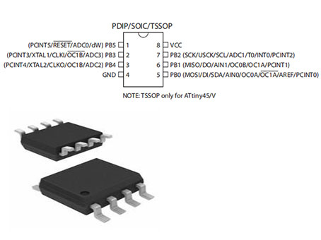 ATTINY85-20SU Microcontroller: Circuit, Pinout, and Datasheet
