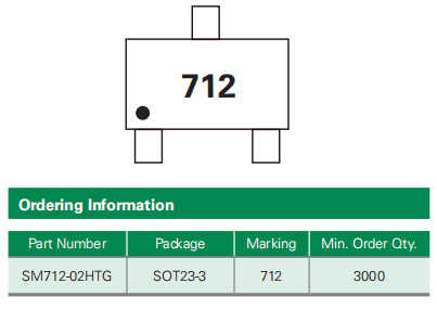 SM712-02HTG Asymmetrical TVS Diode: System, Pinout, and Datasheet