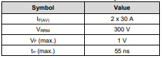 STTH6003CW: 60μA, 300V, Pinout and Datasheet